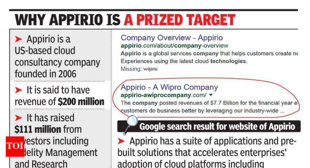 Wipro may have acquired US firm Appirio for over $400m - Times of India