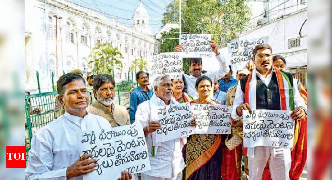 Congress, TDP MLAs protest over defection, suspended | Hyderabad News ...