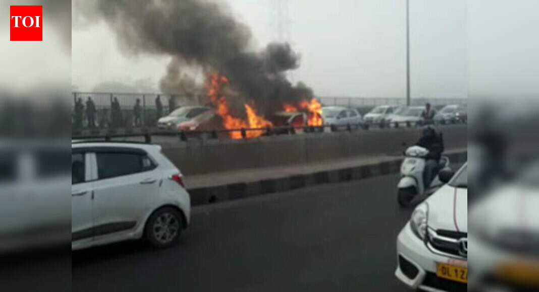 Car Catches Fire: Car catches fire on Delhi-Gurgaon expressway ...