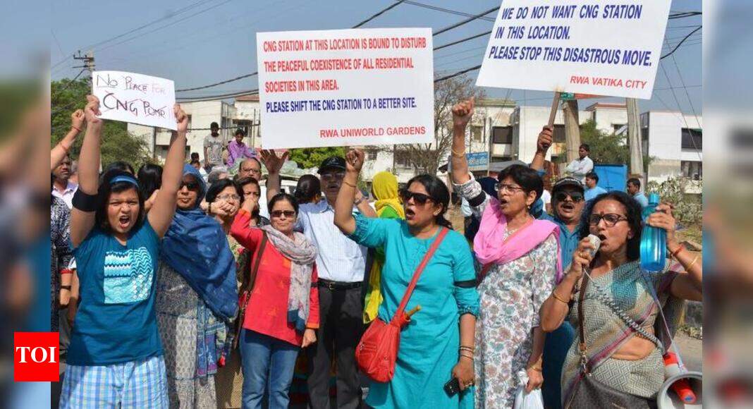 Protest against CNG pump on green belt | Gurgaon News - Times of India