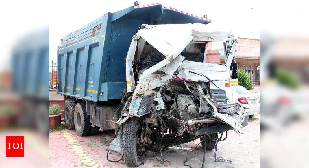 Driver of parked truck run over by tanker on e-way | Noida News - Times ...