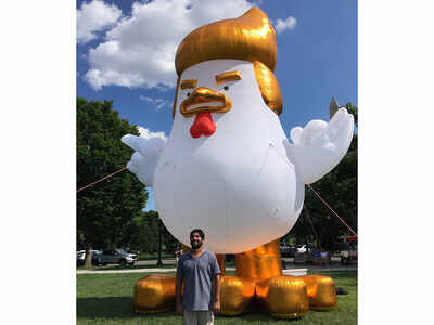 Indian-origin activist places giant inflatable 'Trump chicken' near ...