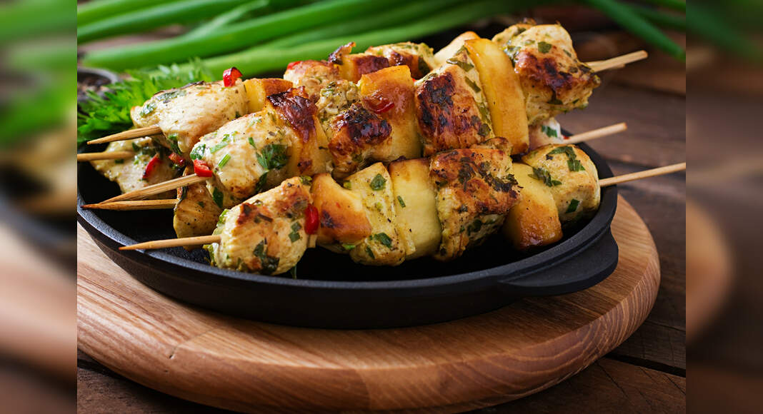 Barbecued Chicken with Apple Kebabs Recipe: How to Make Barbecued ...