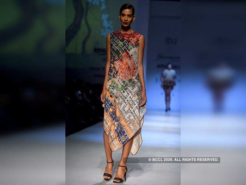 Designer Jyoti’s collection is showcased by a model as she walks the ...