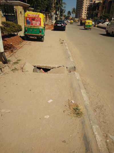 Open gutter on footpath in Hennur mail Road, Benga - Times of India