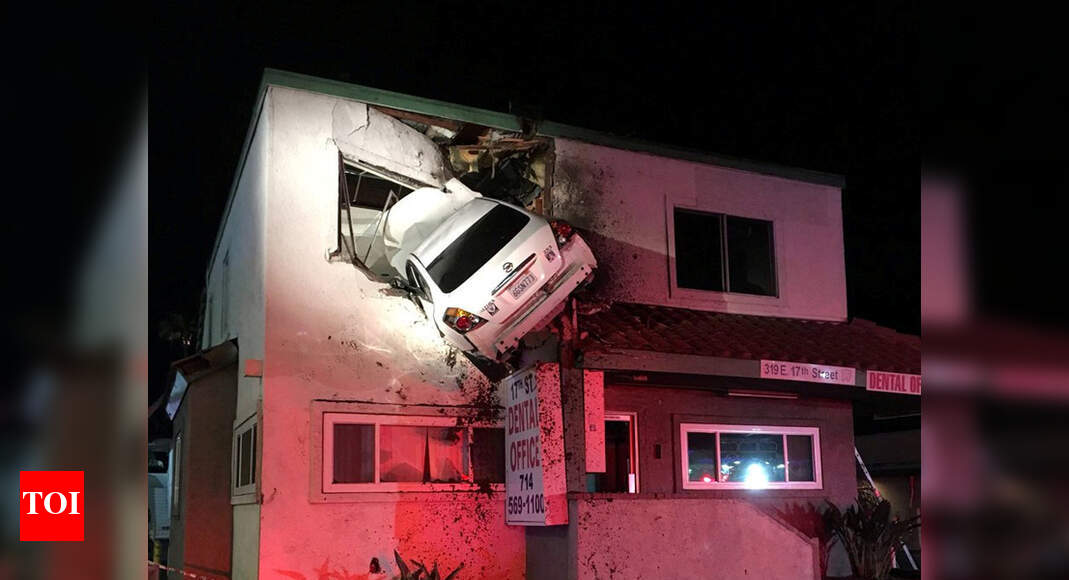Car hurled into upper floor of California building - Times of India