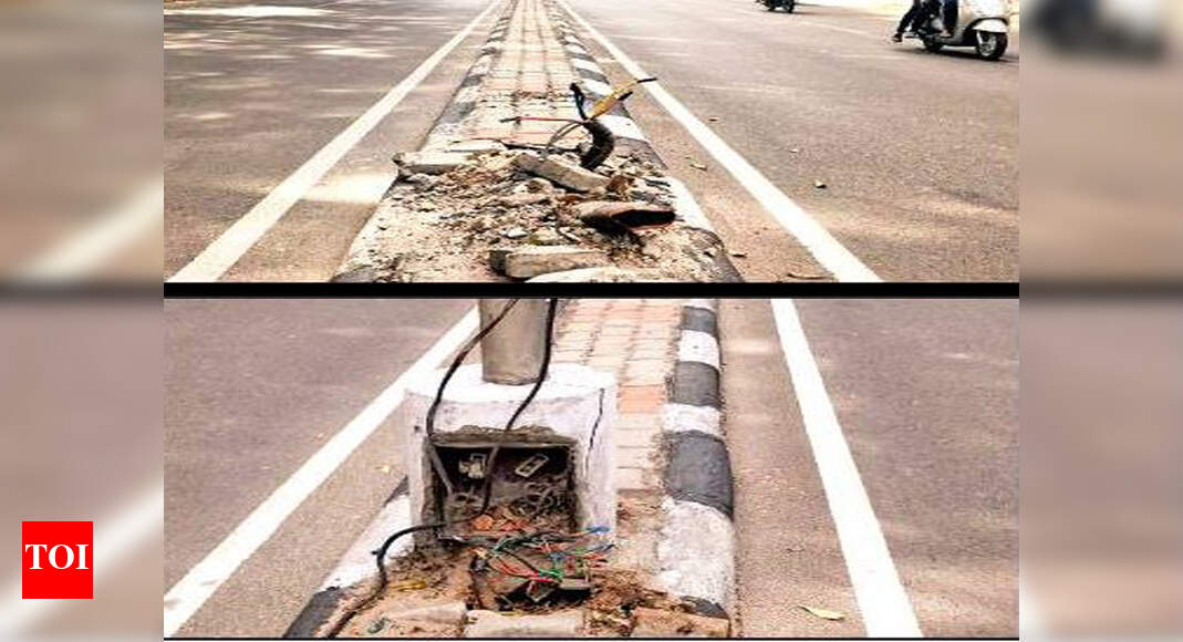 Sector 37 median becomes live threat | Chandigarh News - Times of India
