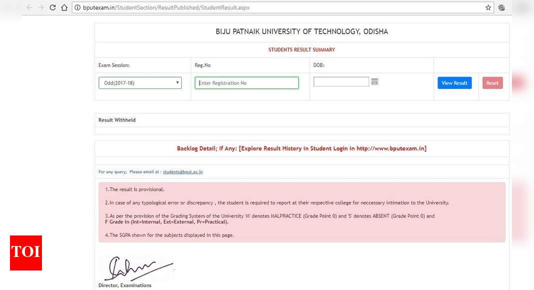 Bput Result: BPUT Odd Semester Exam Results 2017-18 out now - Times of ...