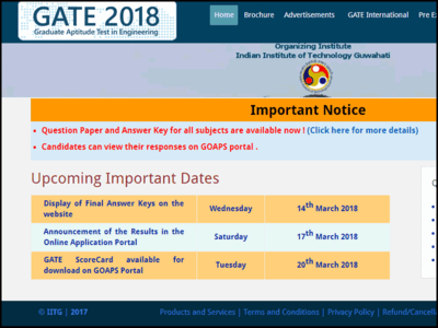 GATE 2018: Final official answer keys released, check here - Times of India