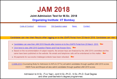 IIT JAM Result 2018: IIT JAM 2018 results declared @ jam.iitb.ac.in ...