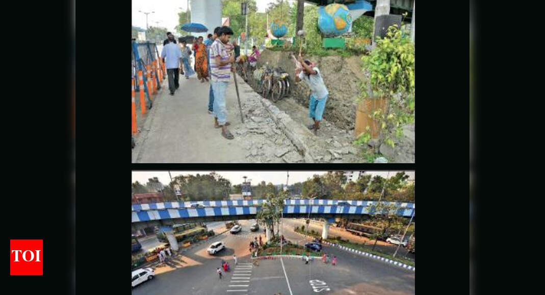 Chingrighata traffic island cut short to make space for more vehicles ...