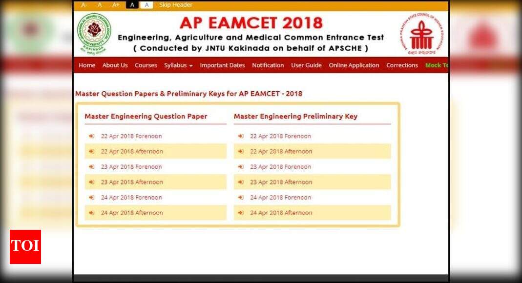 Ap Eamcet 2018: AP EAMCET 2018 Preliminary Answer Key released, check ...