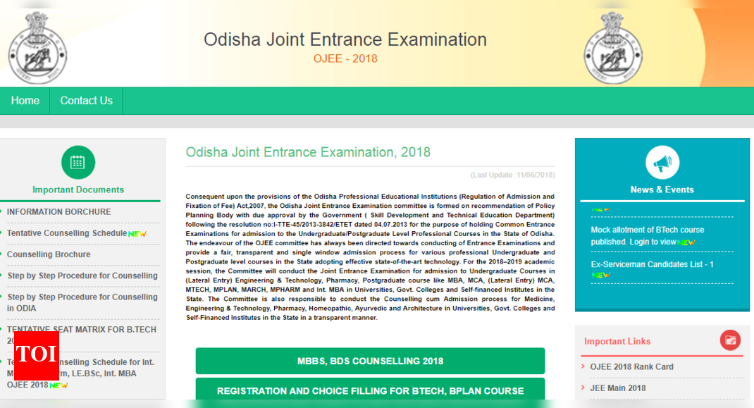 OJEE 2018: Odisha Joint Entrance Exam (special) application process ...