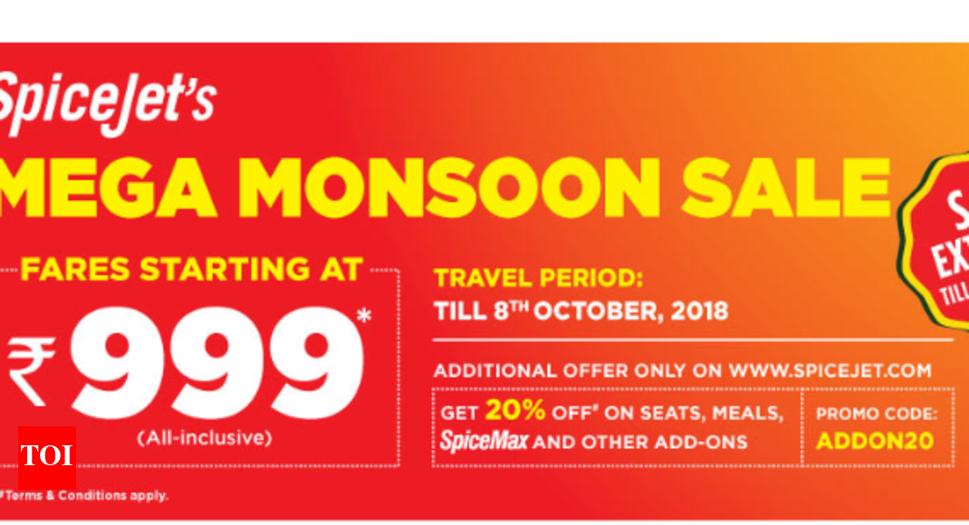 SpiceJet sale: SpiceJet extends Mega Monsoon sale till July 13; tickets ...