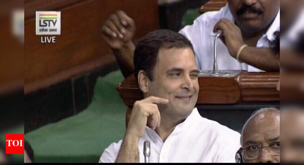 Rahul Gandhi winks after hugging PM Modi in Lok Sabha | India News ...