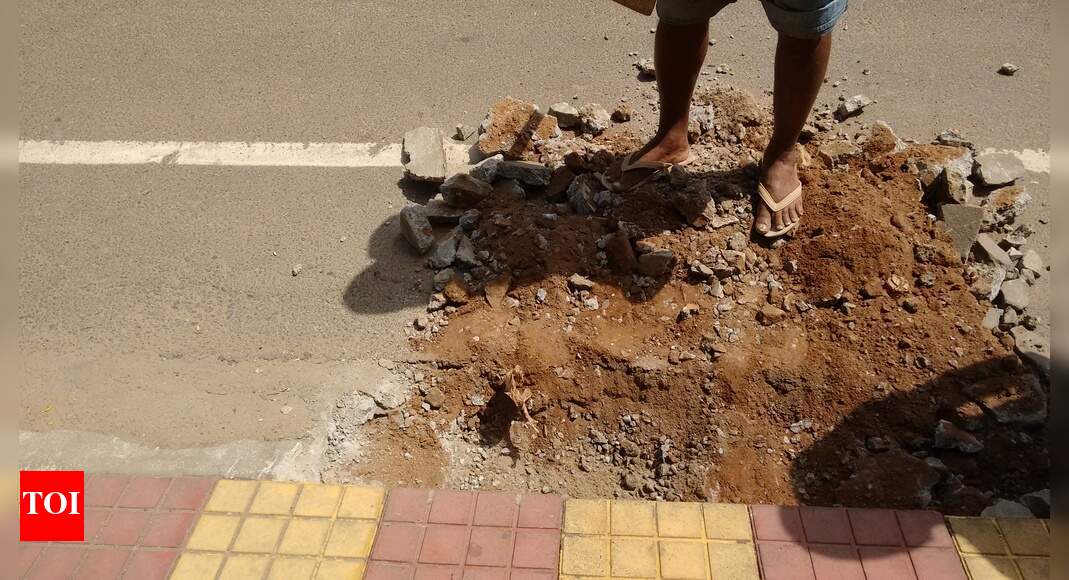 Digging of main road abutting the pavements in MVP - Times of India