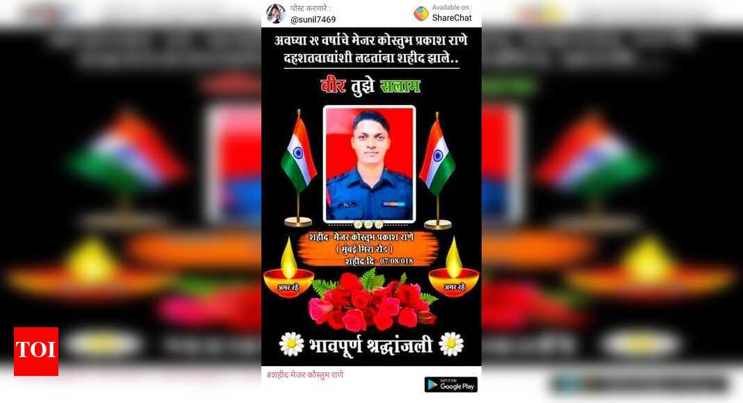 Martyred Major Kaustubh Rane and terrorists - Times of India