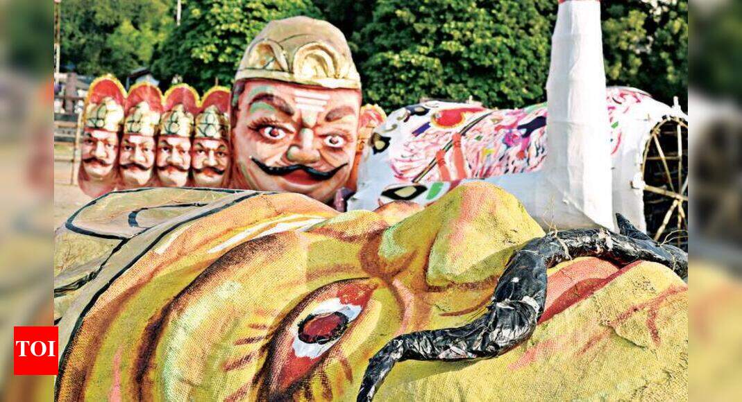 Burning of Ravan effigies to mark victory of good over evil on Dussehra ...