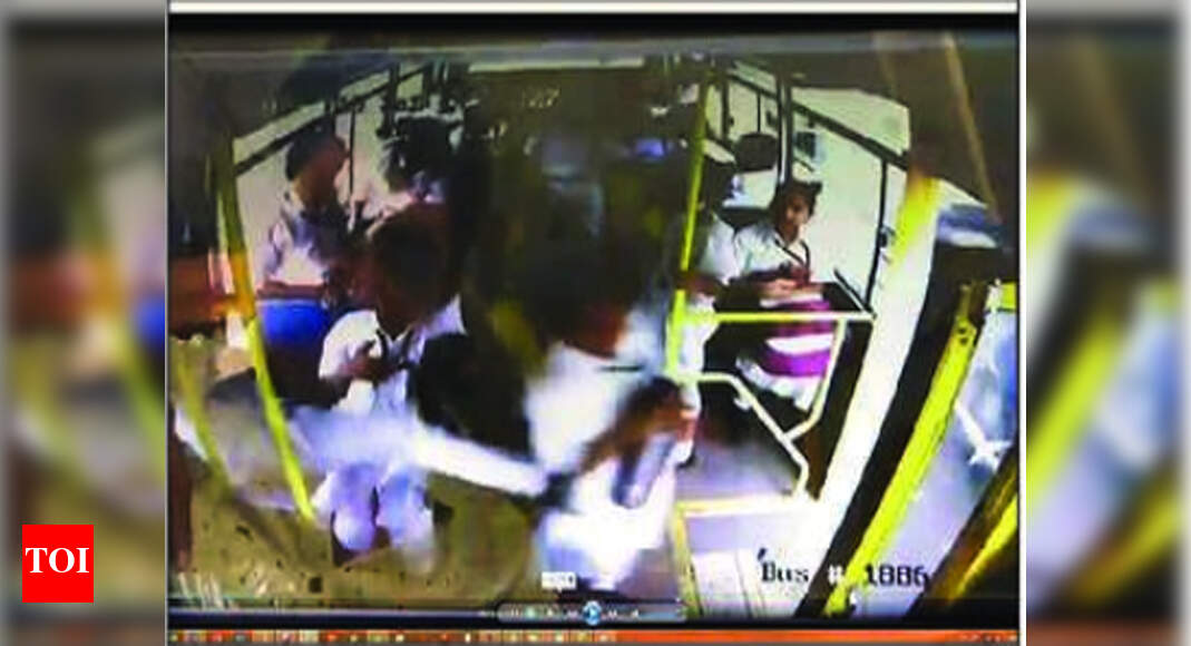Video of student falling off school bus goes viral | Rajkot News ...