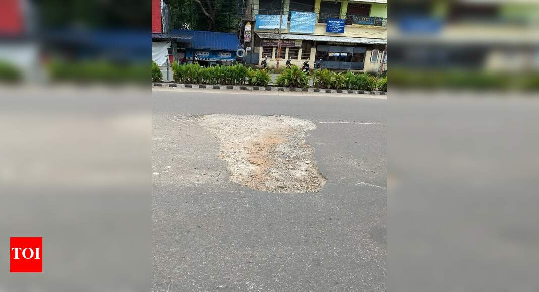 Pothole in the center of killipalam main road - Times of India