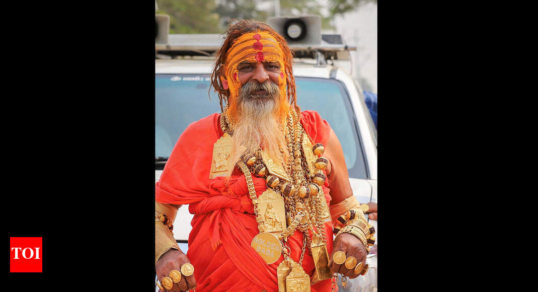 With 14kg gold, 'Golden Baba' back with bling for Kumbh | Prayagraj ...
