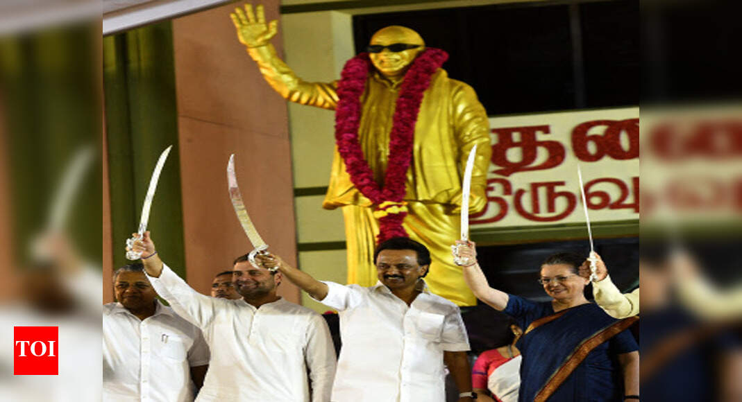 MK Stalin erects statue for father, places Congress chief Rahul Gandhi ...