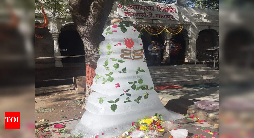 5ft ice Shiv lingam wows devotees at Kalyaneshwar temple | Nagpur News ...