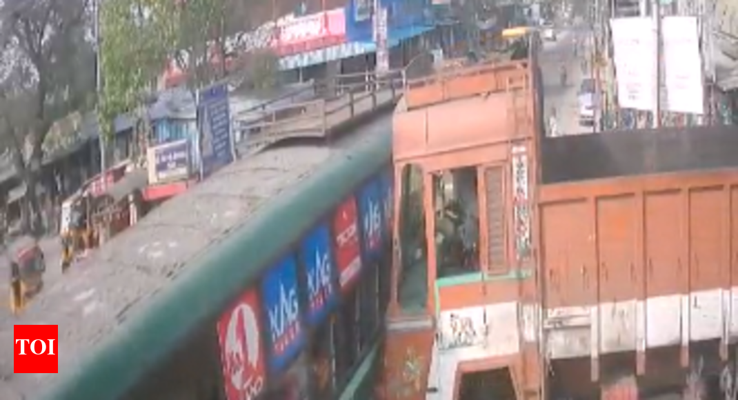 CCTV footage shows woman being crammed into bus by truck near ...