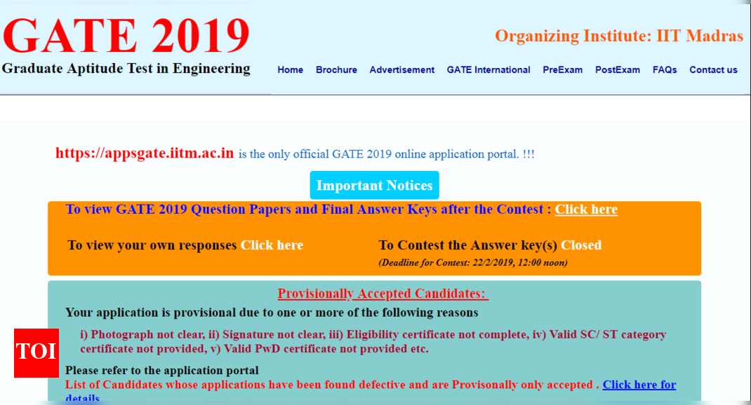 GATE 2019 final answer key released @ gate.iitm.ac.in; result expected ...