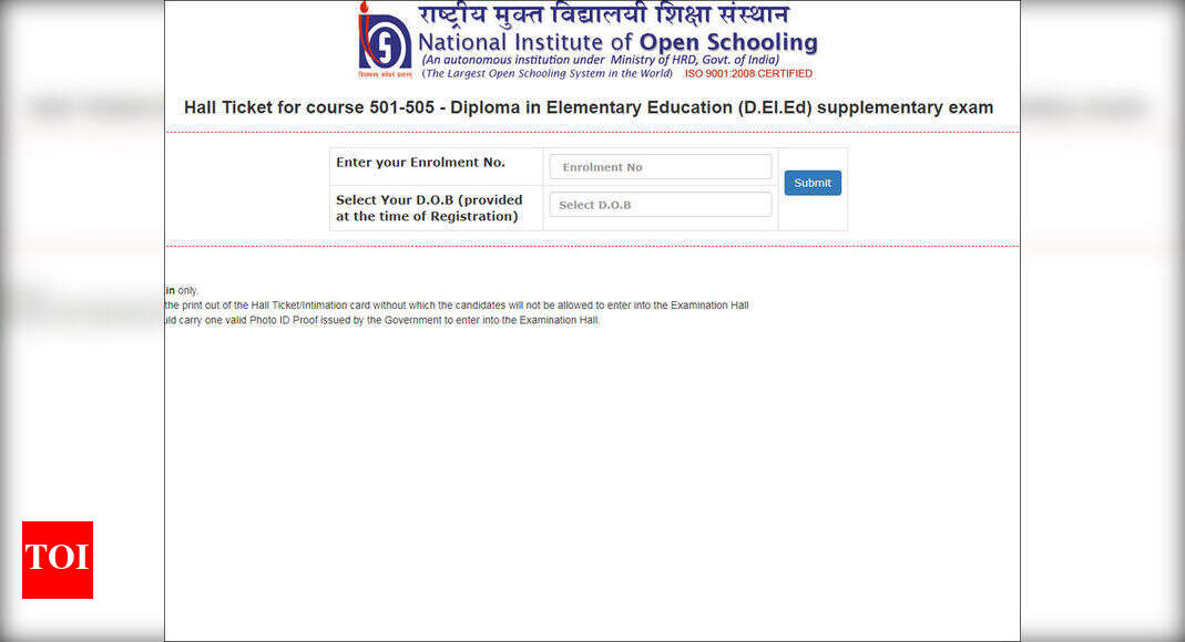 NIOS Hall Ticket: NIOS D.El.Ed fifth semester Admit Card/Hall Ticket ...