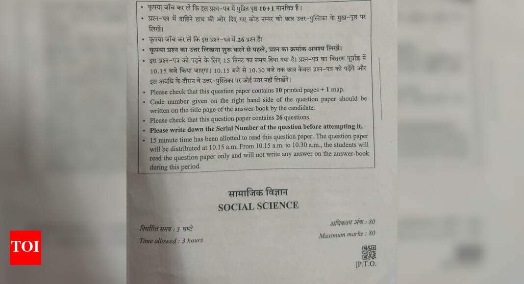 CBSE 10th Social Science Question Paper 2019: Download PDF - Times of India