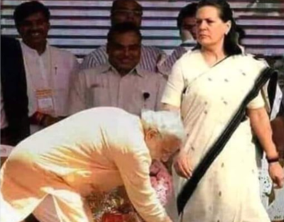 FAKE: Viral photo of PM Modi touching Sonia Gandhi’s feet - Times of India