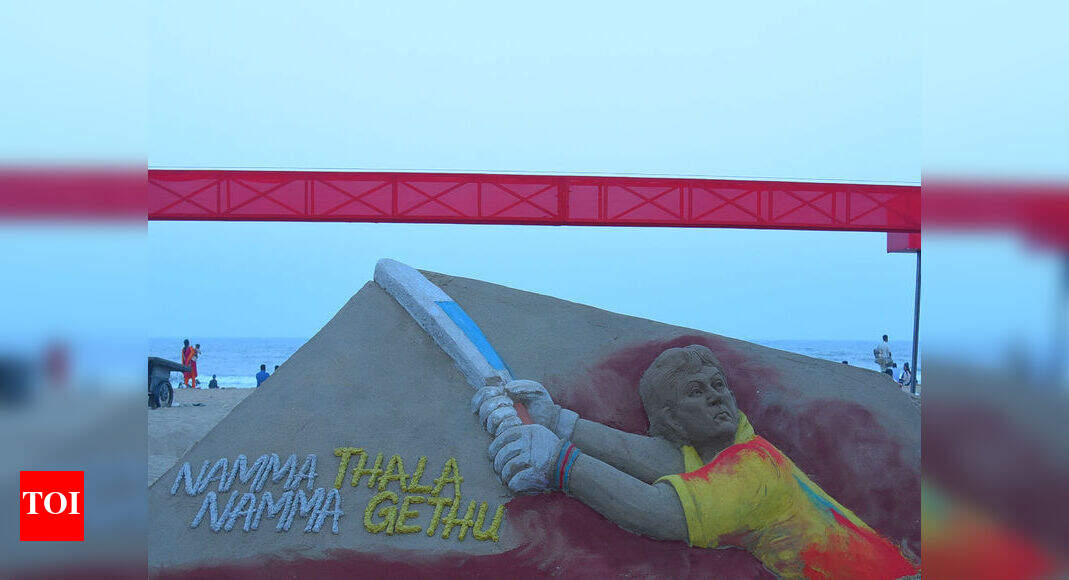 Ms Dhoni: Sand sculpture designed at Elliot’s Beach to honour Dhoni ...
