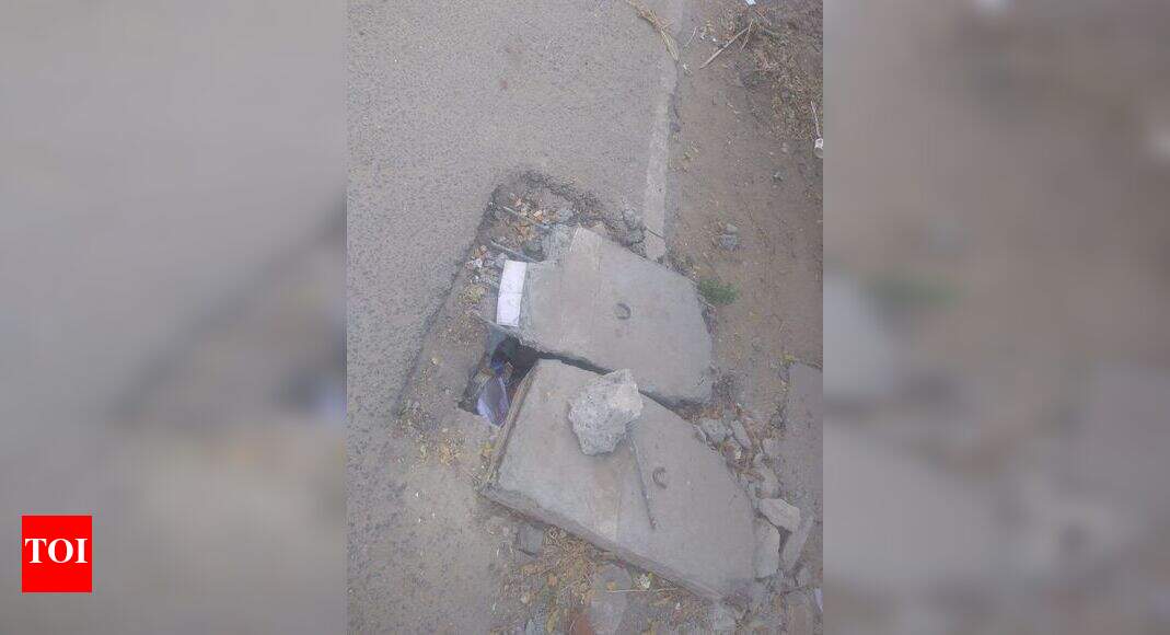 poor cement slabs on the small road - Times of India