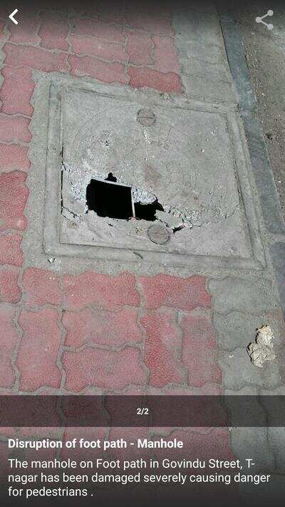 manhole cover damaged in Govindu Street, T-nagar - Times of India