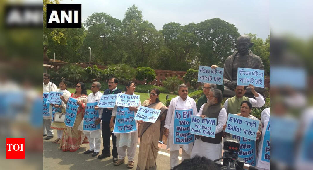 TMC MPs hold protest against EVMs in parliament premises | India News ...
