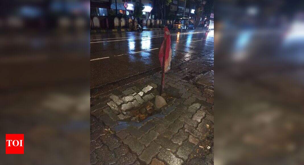 Sinking road....self help flag... - Times of India