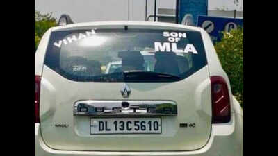 'Son of MLA' sticker on vehicle in Delhi | Delhi News - Times of India