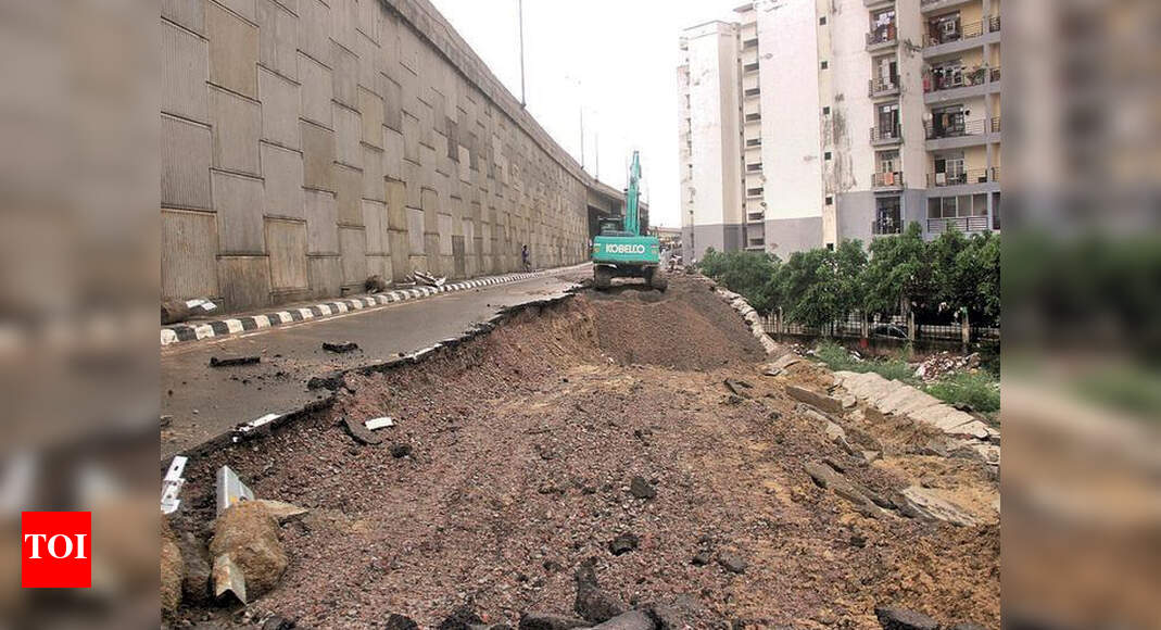 Newly built stretch of Kisan Path caves in | Lucknow News - Times of India