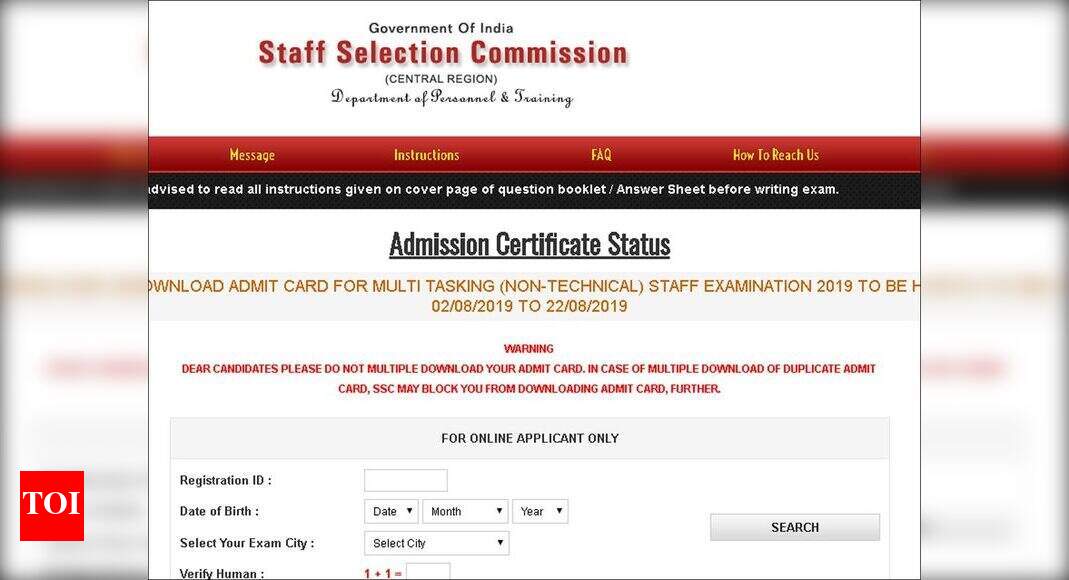 SSC MTS Admit Card for Tier 1 exam 2019 released; download here - Times ...