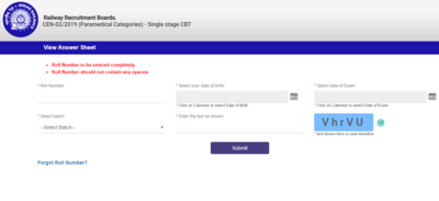 RRB Paramedical Answer Key 2019 released @rrbcdg.gov.in - Times of India