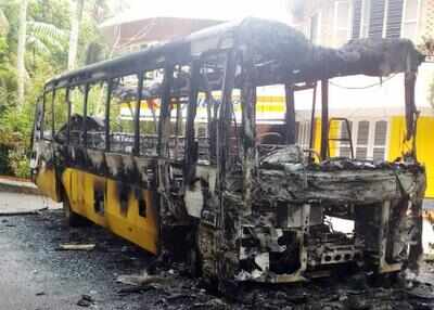 Miscreants burn a school bus, vandalize 7 | Thiruvananthapuram News ...