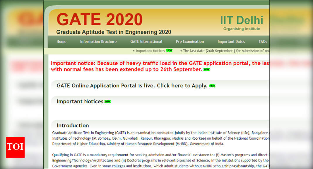 GATE 2020 Last Date: IIT Delhi GATE 2020 application date extended by ...