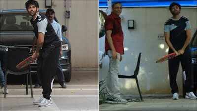 PHOTOS: Kartik Aaryan enjoys a game of cricket with his father | Hindi ...