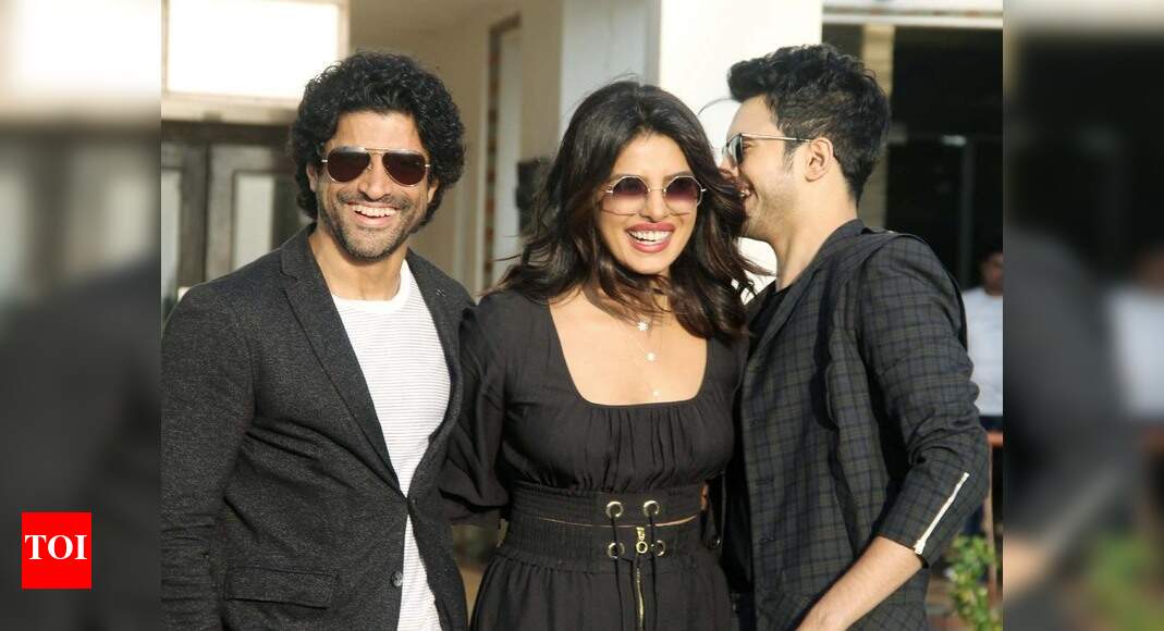 Photos: Priyanka Chopra, Farhan Akhtar and Rohan Saraf go black for the promotions of 'The Sky ...