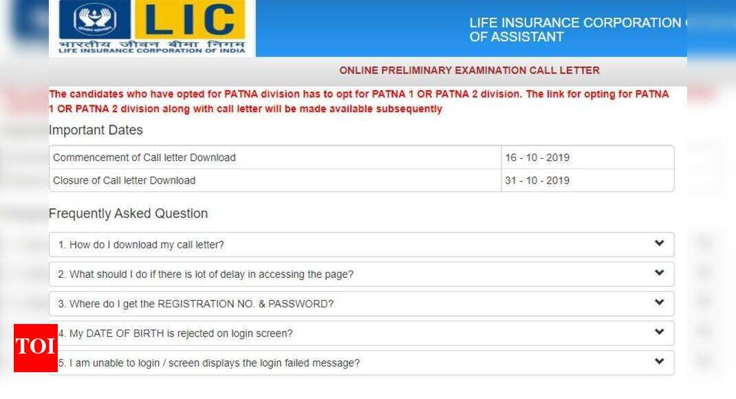 LIC Assistant Admit card 2019 released, Download Link here | - Times of ...