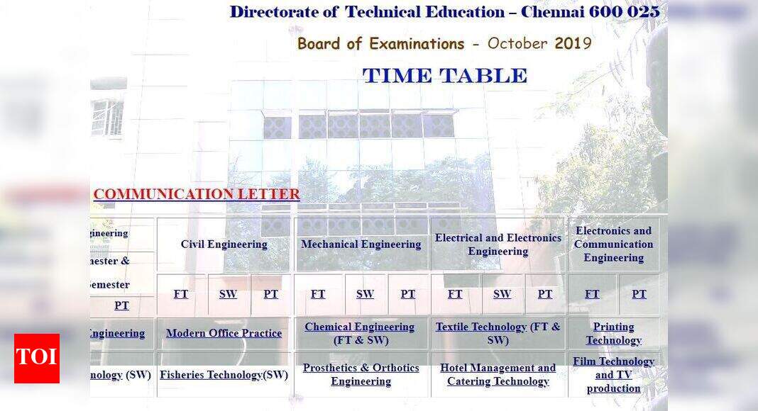 TNDTE Diploma time table 2019 released, check here - Times of India