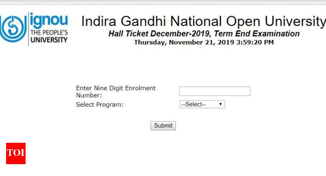 IGNOU Hall Ticket: IGNOU TEE December Admit Card 2019 released @ignou ...