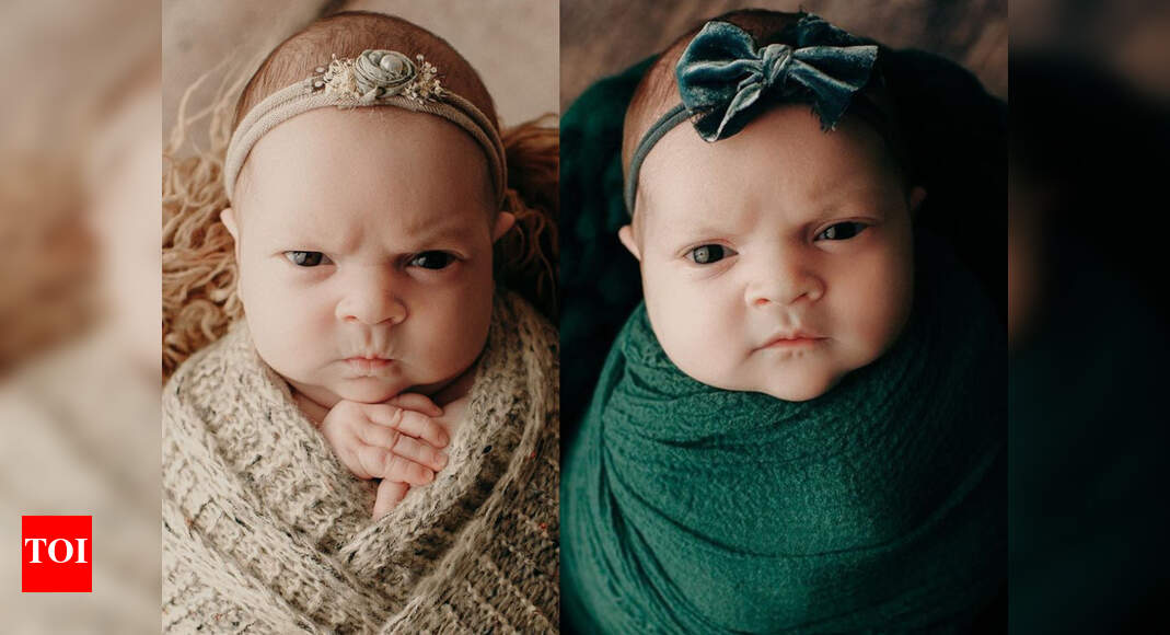 Newborn's 'grumpy' face during photoshoot goes viral - Times of India
