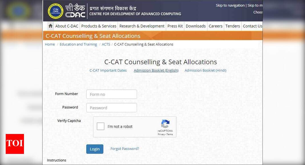 CDAC C-CAT round 1 allotment result 2019 released at cdac.in; check direct link here - Times of ...